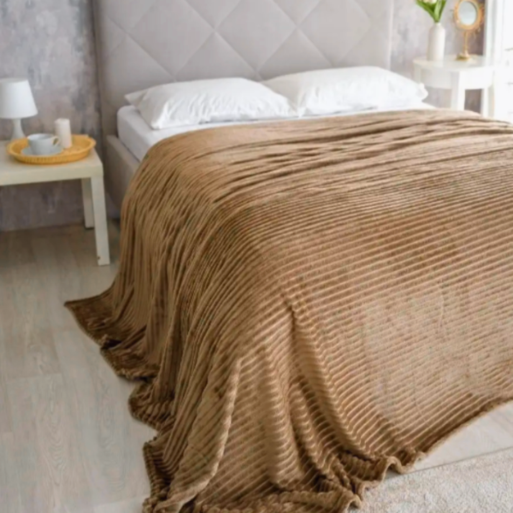 shumee Rjava reliefna črtasta odeja 200x220 cm karo postelja, fotelj ...