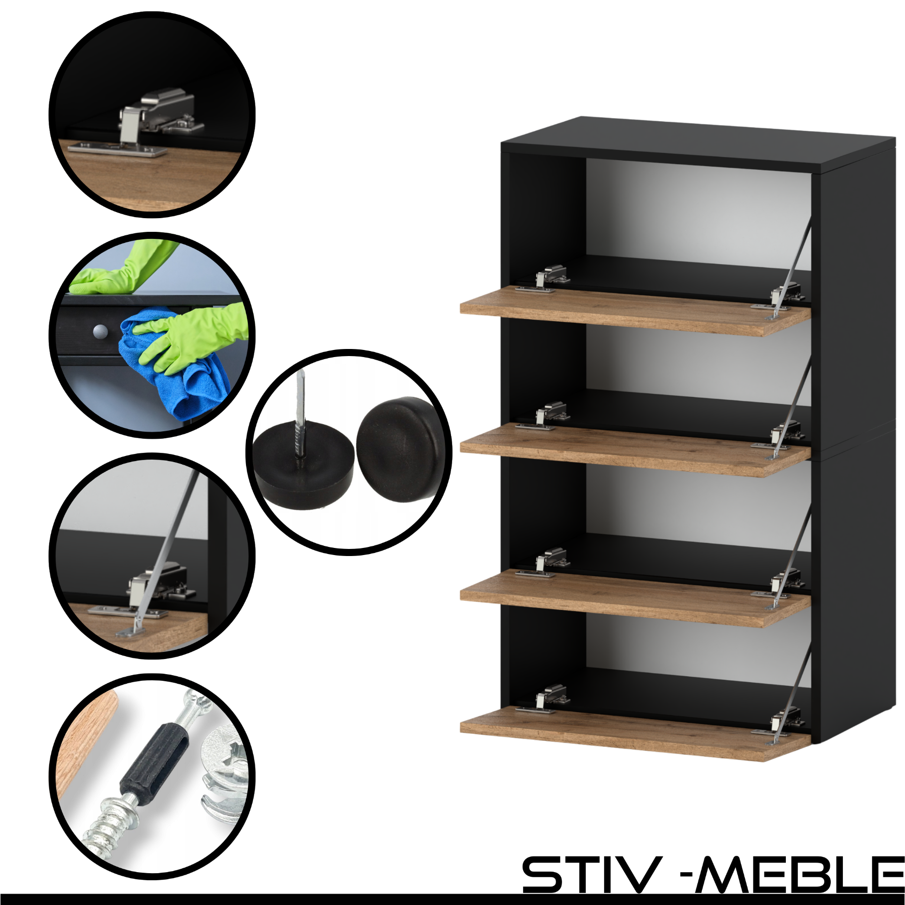 shumee OMARA ZA ČEVLJE ČRNI HRAST WOTAN 60 CM POLIČNO STOJALO ZA LOFT ...