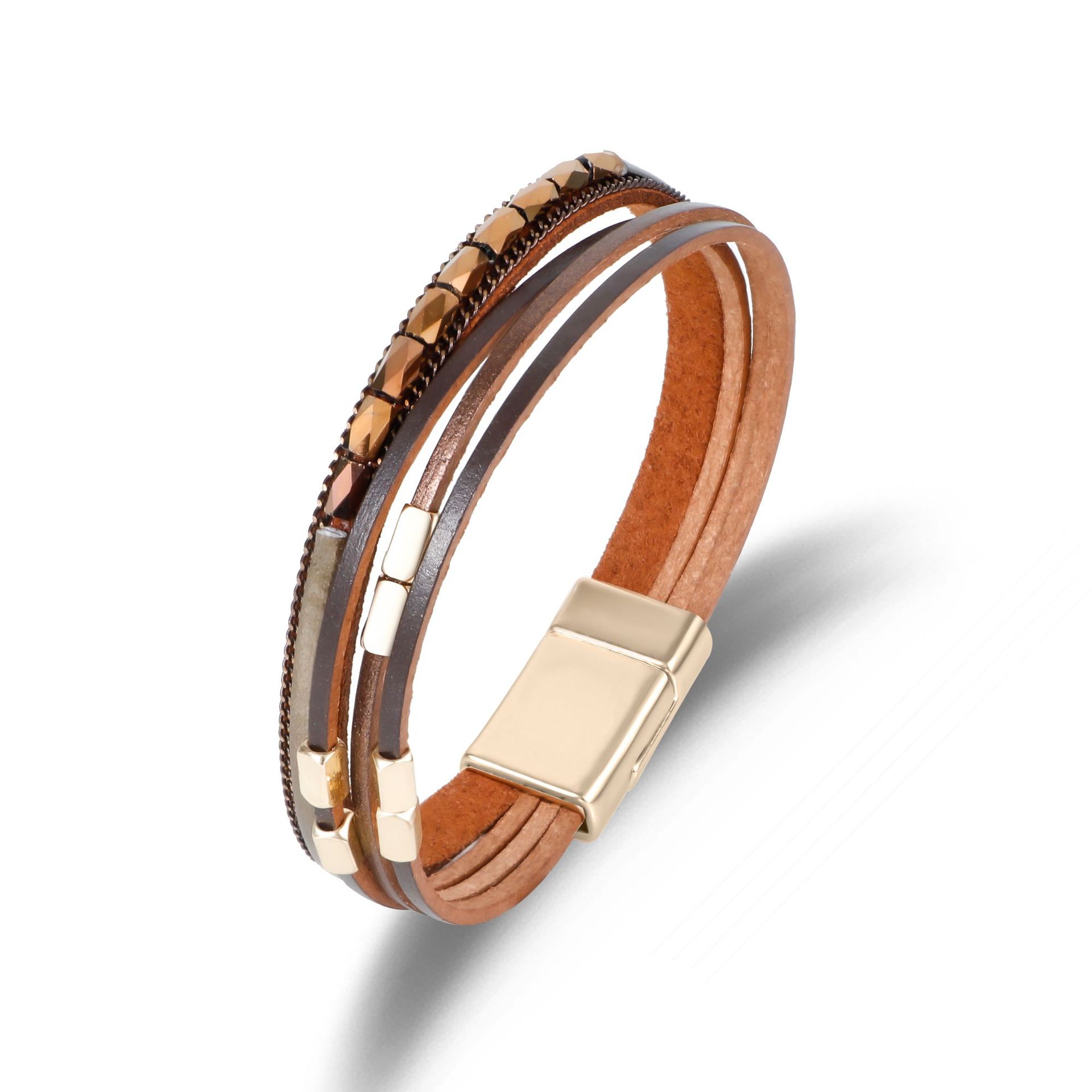 shumee Ženska rjava boemska zapestnica z bleščečimi okraski in zlatimi ...