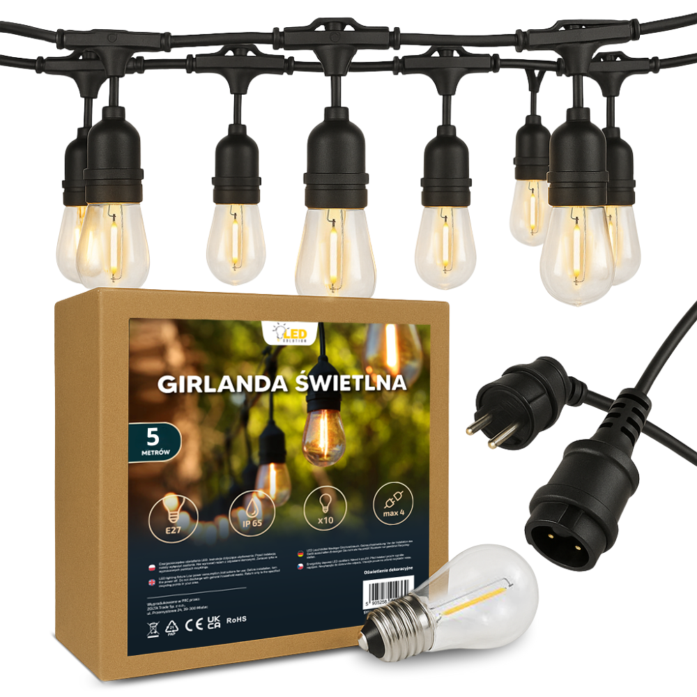 shumee Vrtna svetilka girlanda 5m x 10 žarnic e27, vodoodporna IP65 vse ...