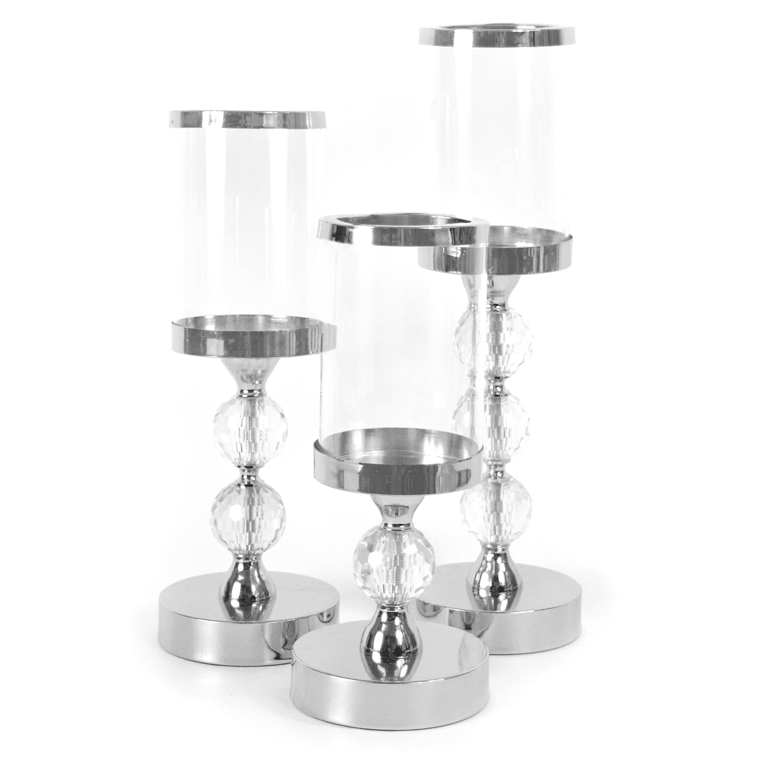 shumee Srebrni svečniki 3x glamurozen steklen svečnik na nogi za ...