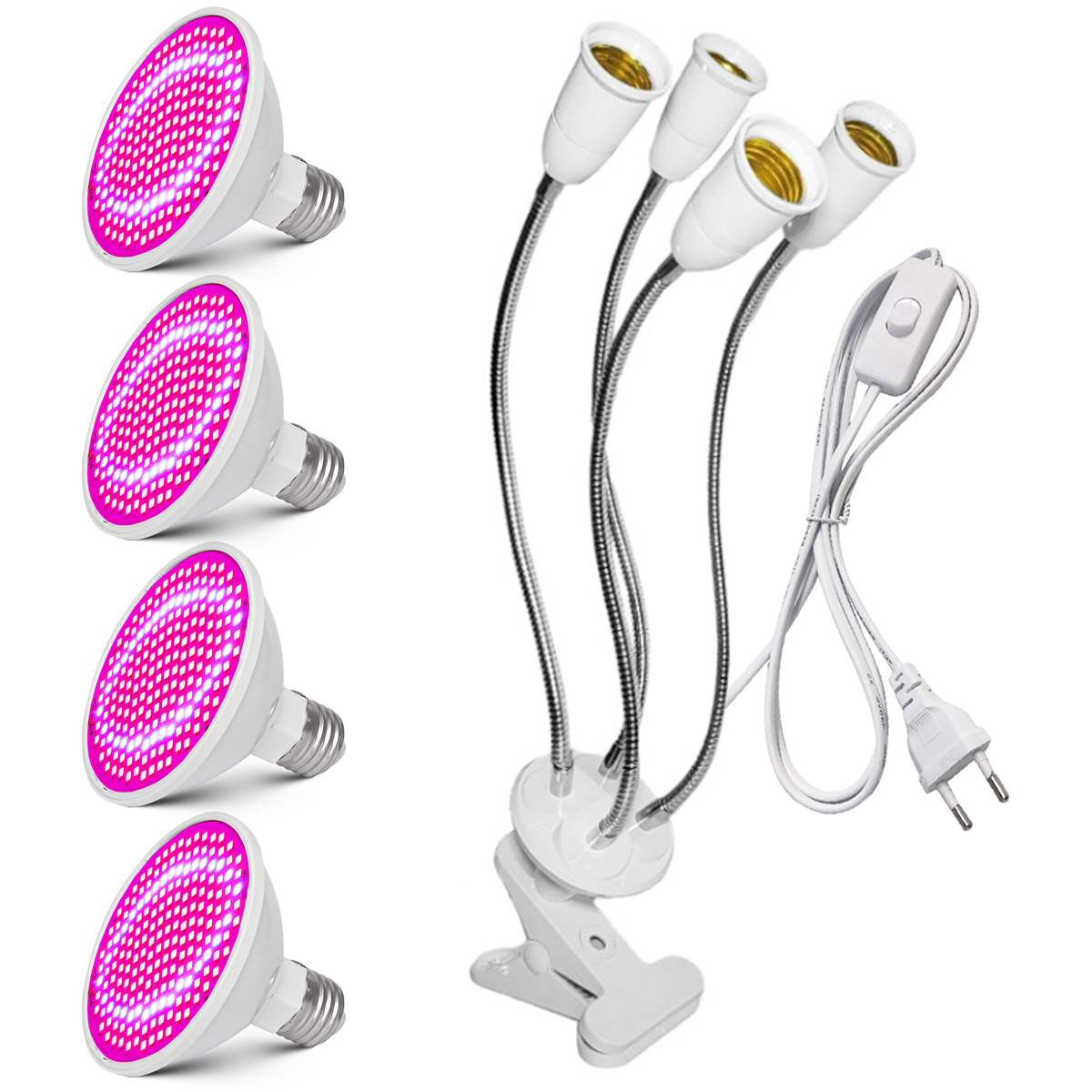 Zestaw 4x Żarówka LED plant Heckermann 200LED 18WLED - 20W + Uchwyt ...