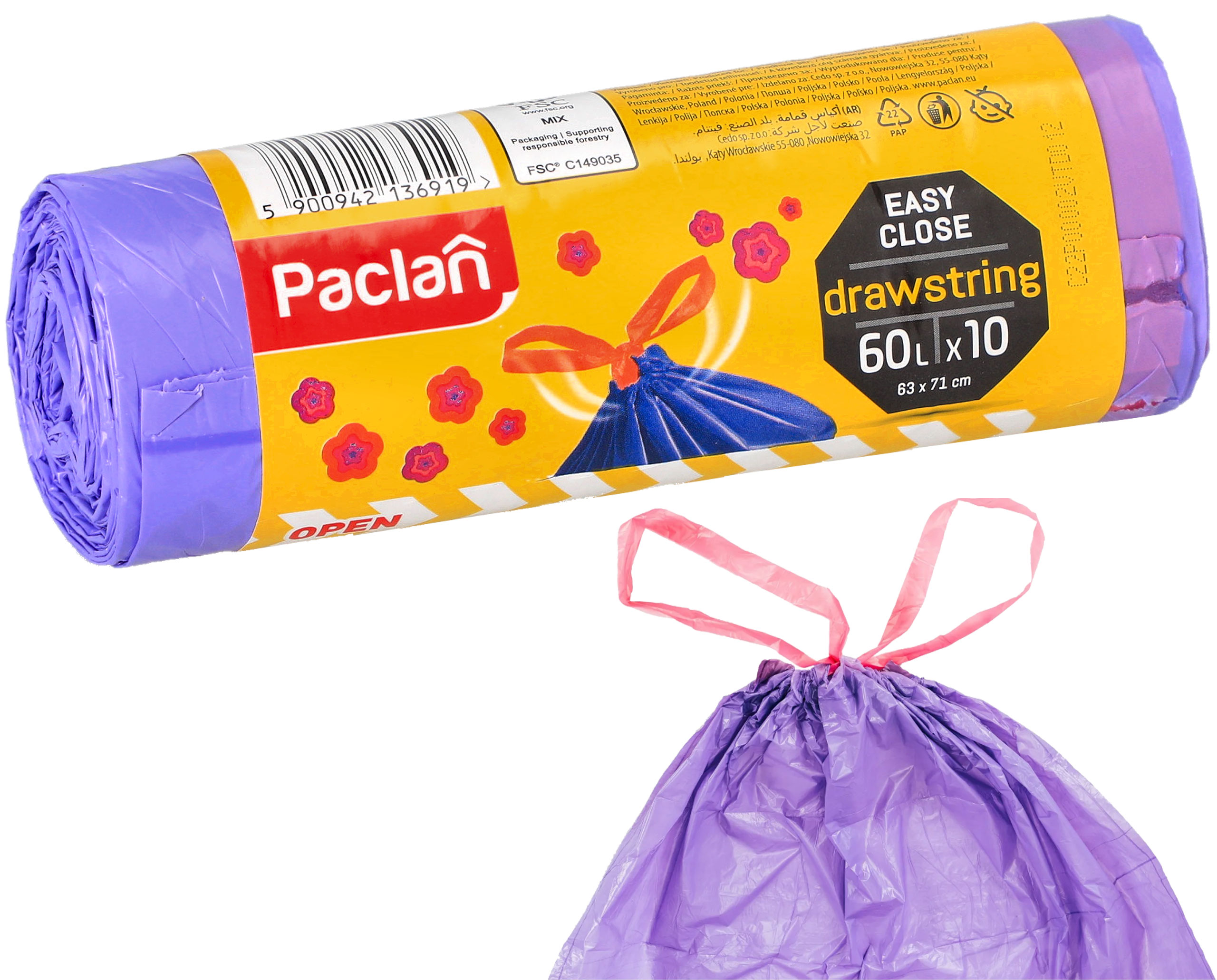 Worki na śmieci zapachowe z taśmą 60 L MOCNE - Paclan | Sklep EMPIK.COM
