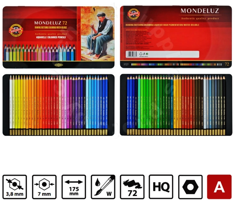 Koh-I-Noor, Kredki akwarelowe Mondeluz 3720 w metalowej kasecie, 72 szt ...