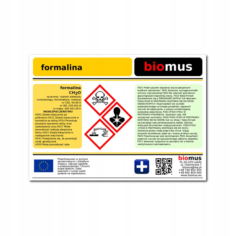 Formalina Formaldehyd Najmocniejsza 37% 1L BIOMUS – Serce Natury