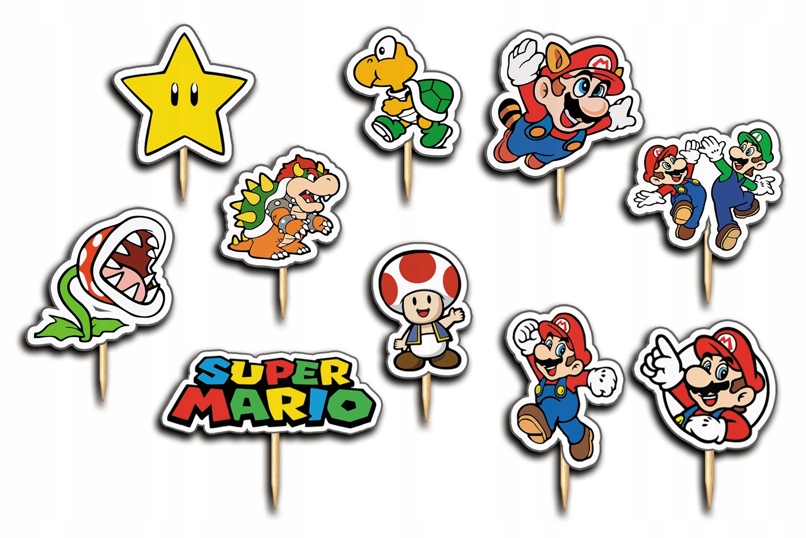TOPPERY NA TORT OZDOBNE DEKORACJA ZESTAW - SUPER MARIO BROS 10szt ...