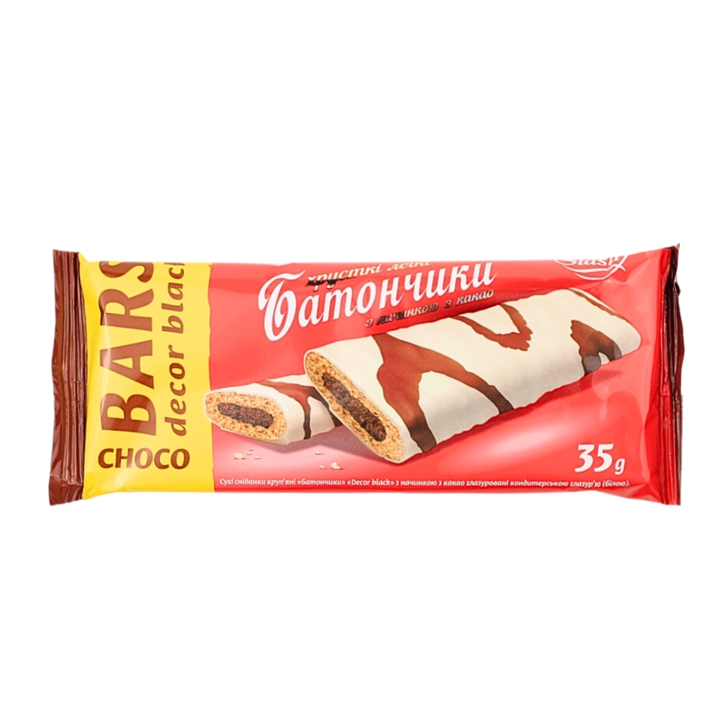 Batonik zbożowy z nadzieniem kakaowym glazurowane polewą biała ...