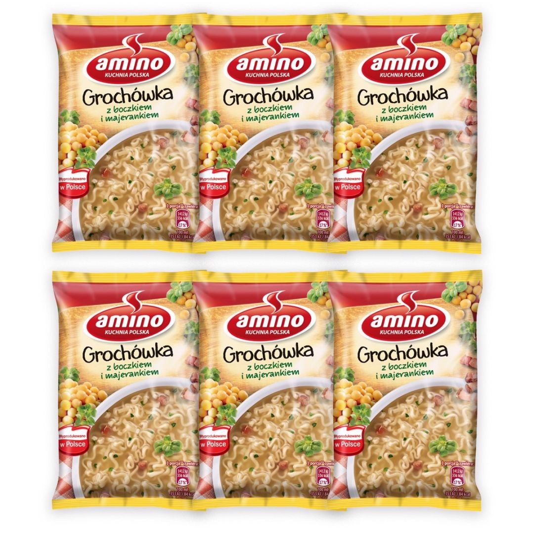 Amino Zupa błyskawiczna grochówka z boczkiem i majerankiem 65 g x 6 sztuk - Arena.pl