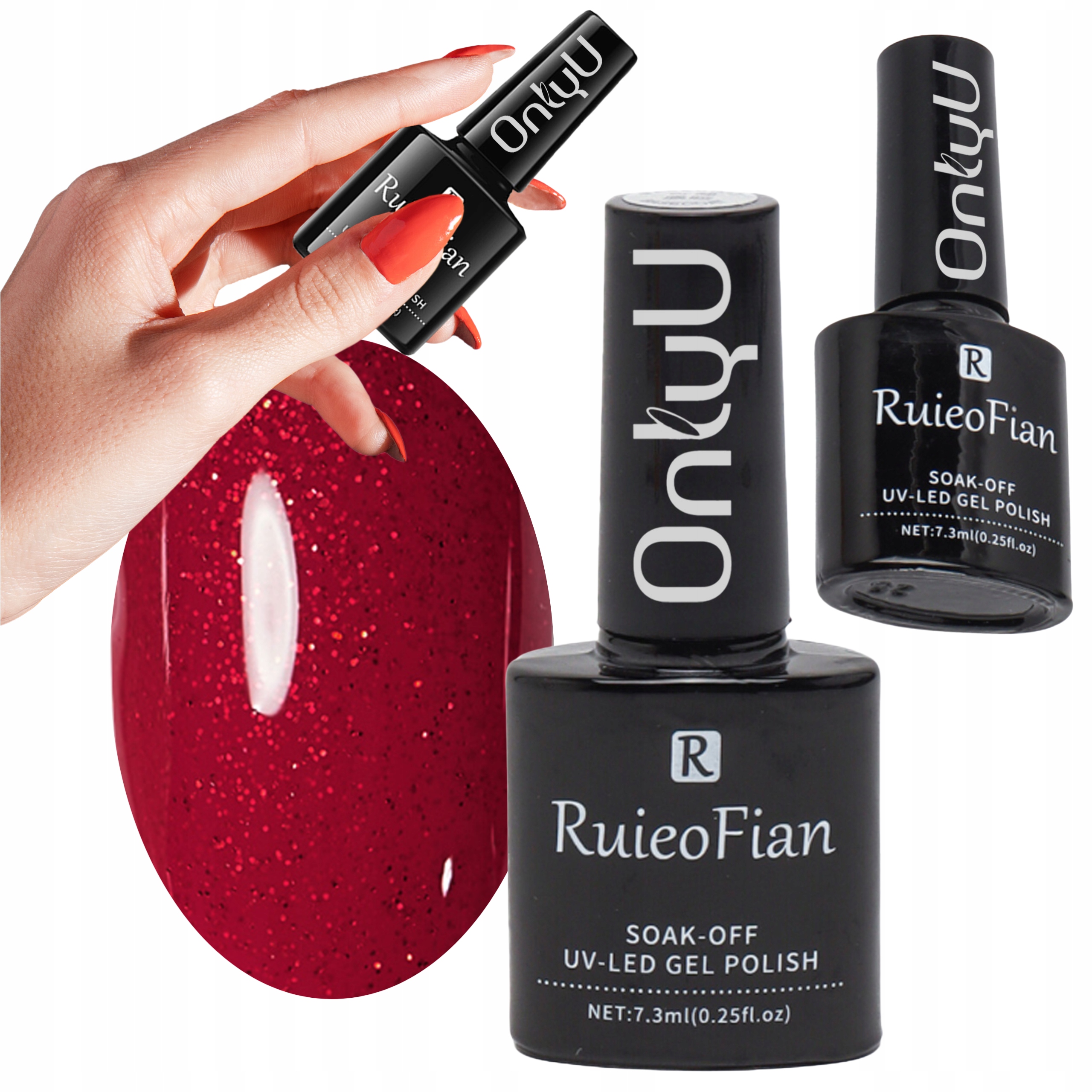 Lakier Hybrydowy OnlyU Czerwony Brokatowy Z Polyskiem UV LED - Arena.pl