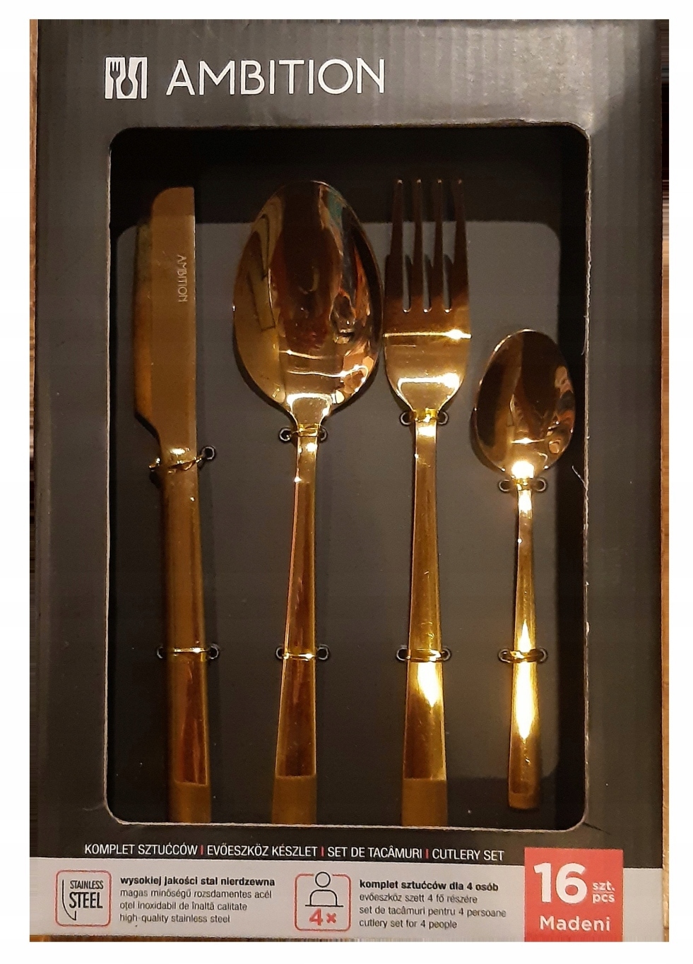 Ambition Komplet Zestaw Sztućców Madeni Gold 16El - Ambition | Sklep ...