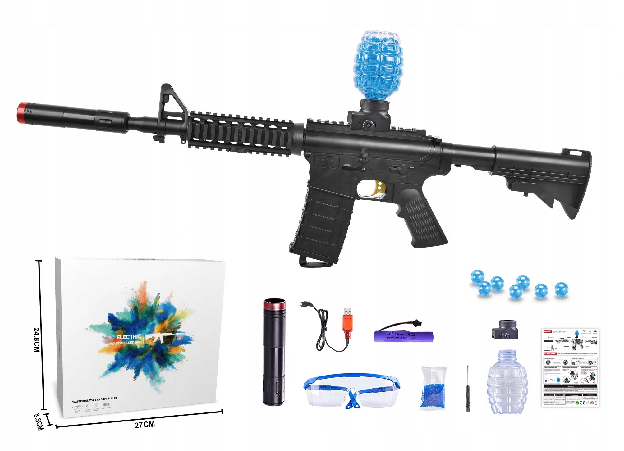 Pusca automata, Plastic, 75cm, Munitie bile cu gel 7/8 mm, Negru - eMAG.ro