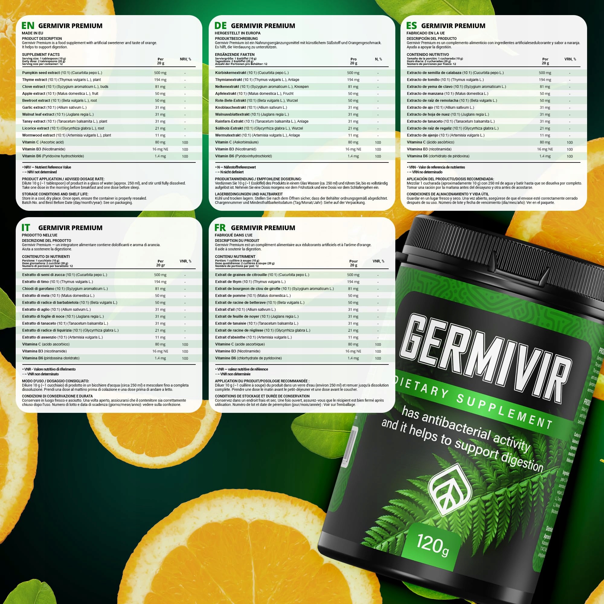 Germivir Premium - Étrend-Kiegészítő, Természetes 120G - eMAG.hu