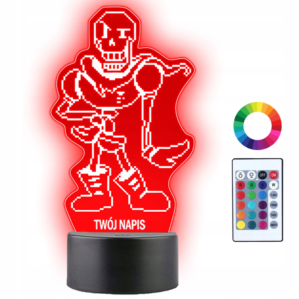 Lampka Nocna LED 3D Undertale Papyrus Prezent Twój Napis Imię Grawer ...