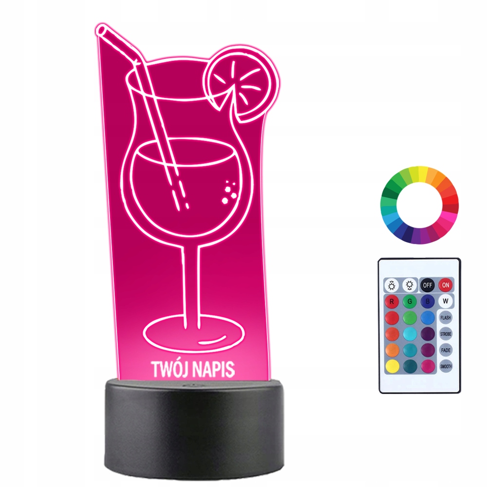 Lampka Nocna Drink Bar Alkohol Prezent Twój Napis Imię 3D LED - Plexido ...