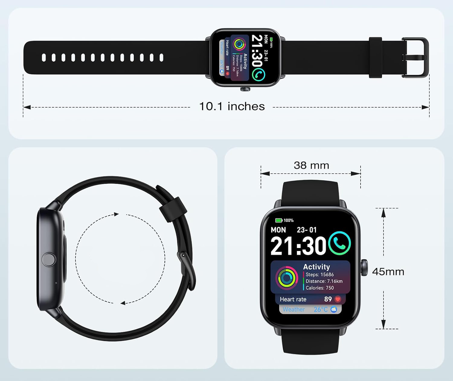 Smartwatch AEAC IDW19, 1,8-calowy, 110 trybów, IP68, czarny - Arena.pl