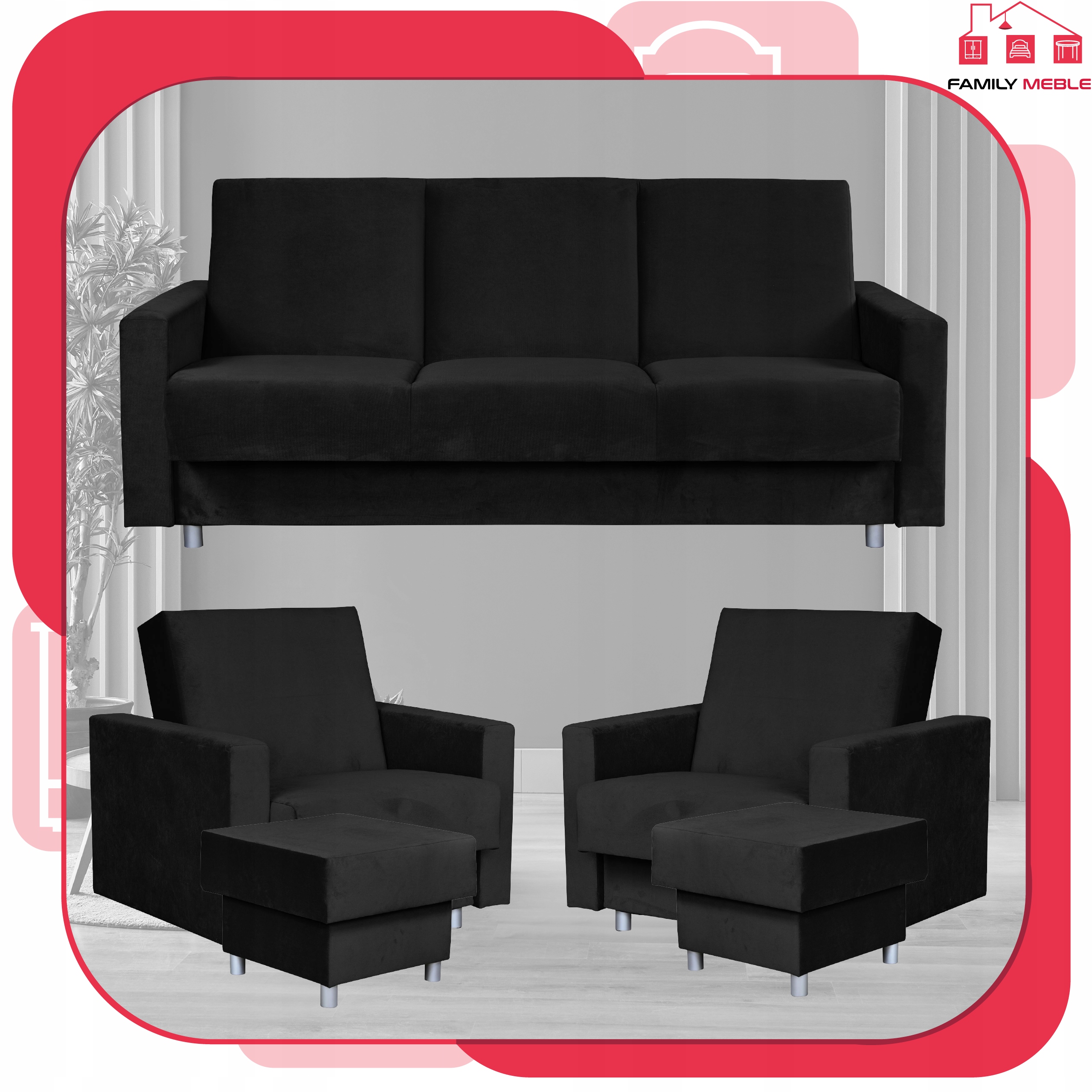 zestaw mebli wypoczynkowy alicja wersalka kanapa fotele pufy family ...