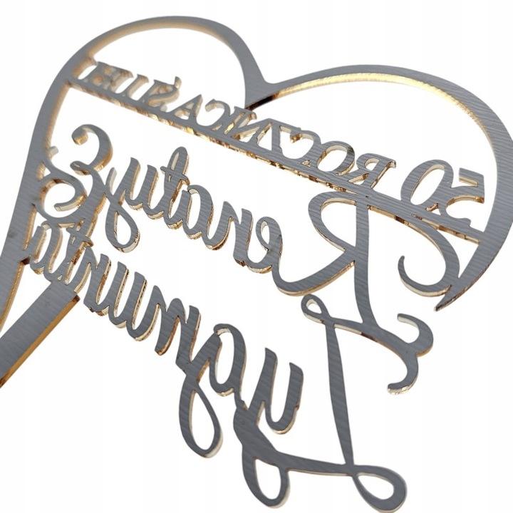 Topper toper na tort Rocznica Ślubu 10 25 30 40 50 IMIONA złote lustro - Arena.pl