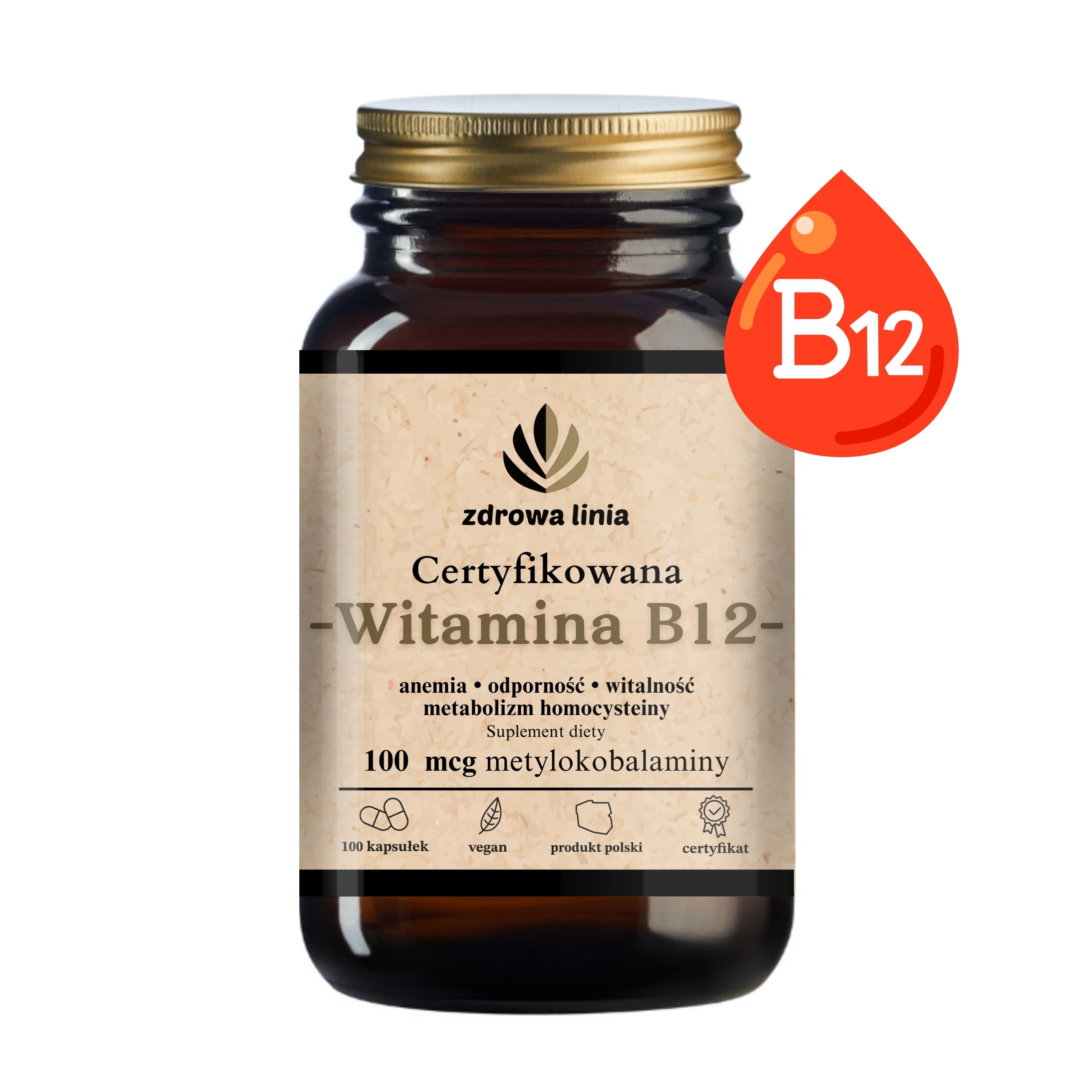 Certyfikowana Witamina B12 100 mcg 4000 RWS anemia odporność metabolizm ...