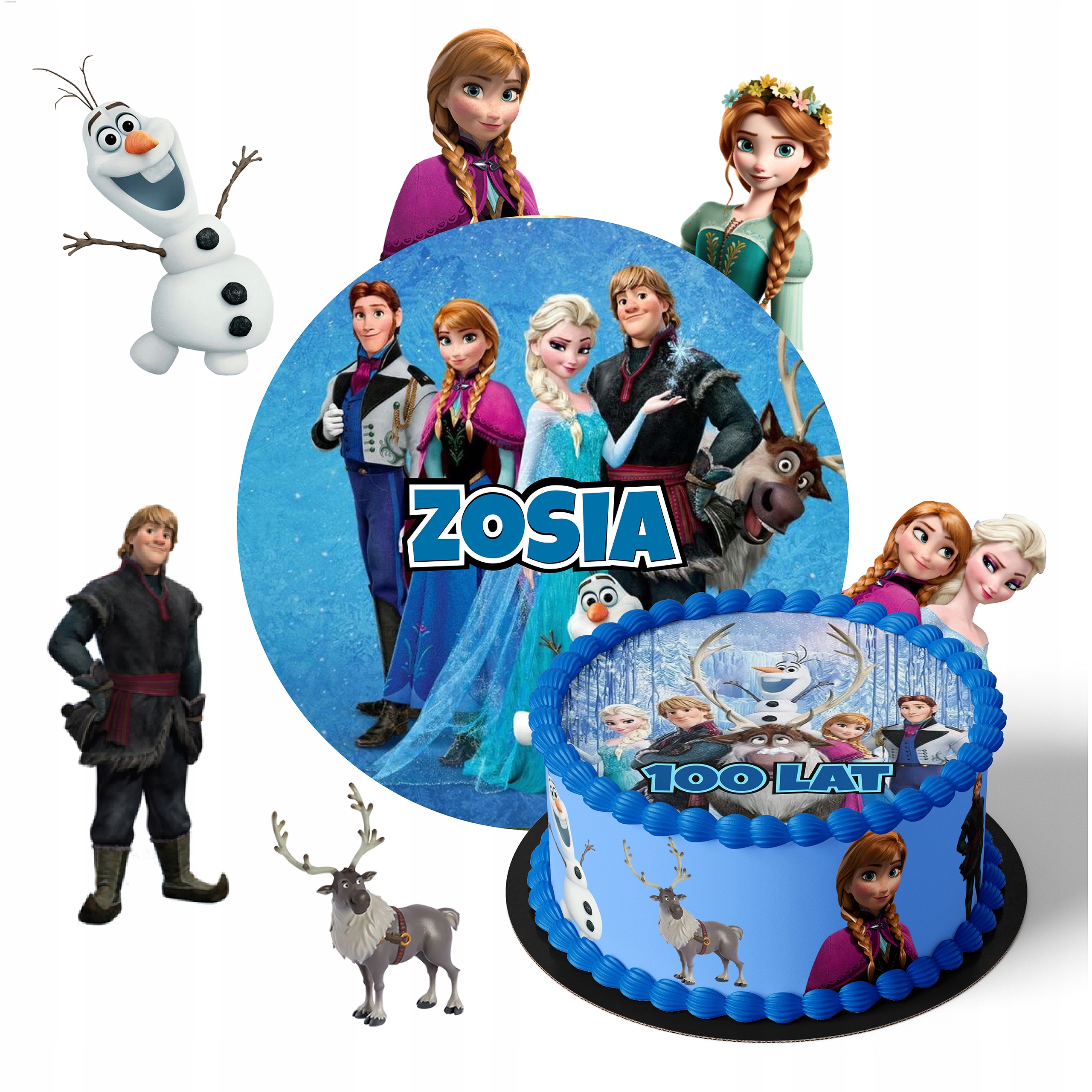 ZESTAW OPŁATEK NA TORT KRAINA LODU ELZA ELSA ANNA + POSTACI + NAPIS ...
