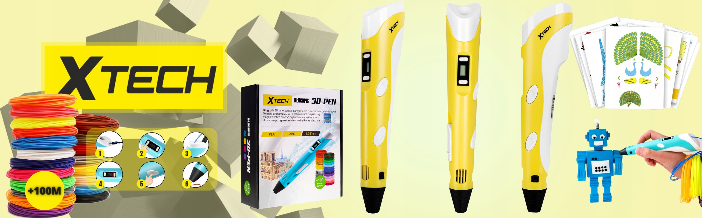 Xtech DRUKARKA 3D DŁUGOPIS 3D PEN 2 GENERACJA 100M WKŁAD - Długopis 3D ...