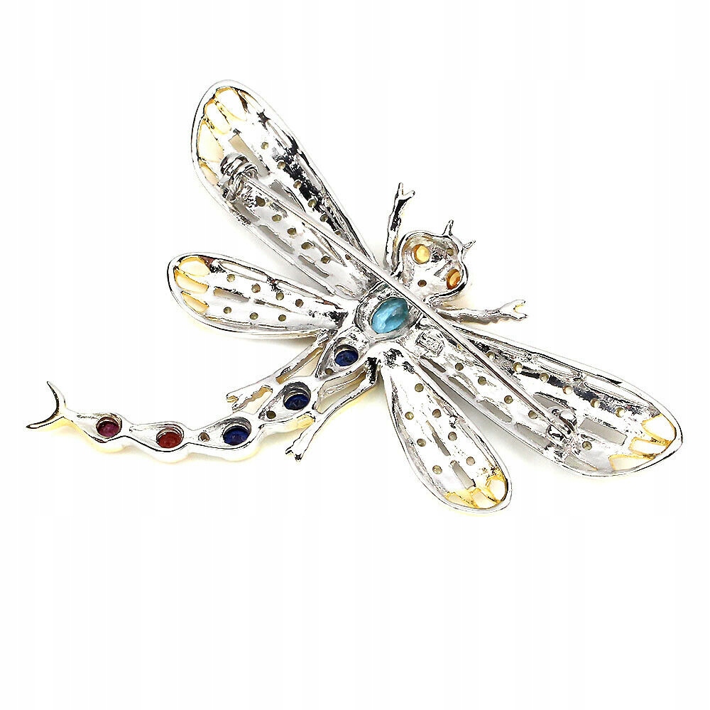 Brosa argintie 14K cu safire naturale, topaz si granate, 66x47mm ...