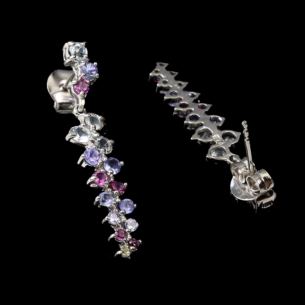 Cercei din argint 925 Songea cu tanzanite, acvamarine, safire si ...